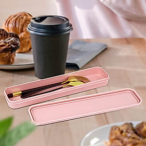 H H&J HUAJIAN Portable Simple Tableware Storage Box and Storage Bag for Knives, Forks, Spoons, Chopsticks, Straws Storage for Travel, Picnic, Camping, Office, School, Bento Box. (pink)