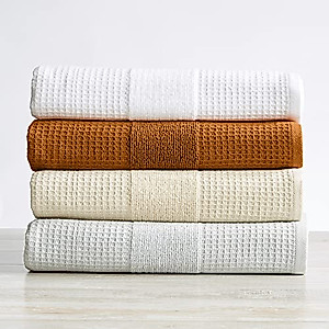 Great Bay Home 100% Cotton Waffle Weave Bathroom Towels. Absorbent Quick-Dry Plush Bath Towels. Soleia Collection (Hand Towel (4-Pack), White)