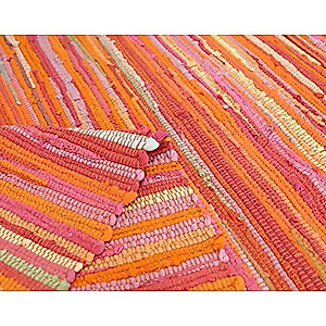 HomDSim 20" x 31" Cotton Handmade Reversible Chindi Rag Rugs,Multi Color Hand Woven Striped Area Bath Rug Mat Carpet with Tassels Machine Washable,for Laundry Room Kitchen Livingroom Hallway Entryway
