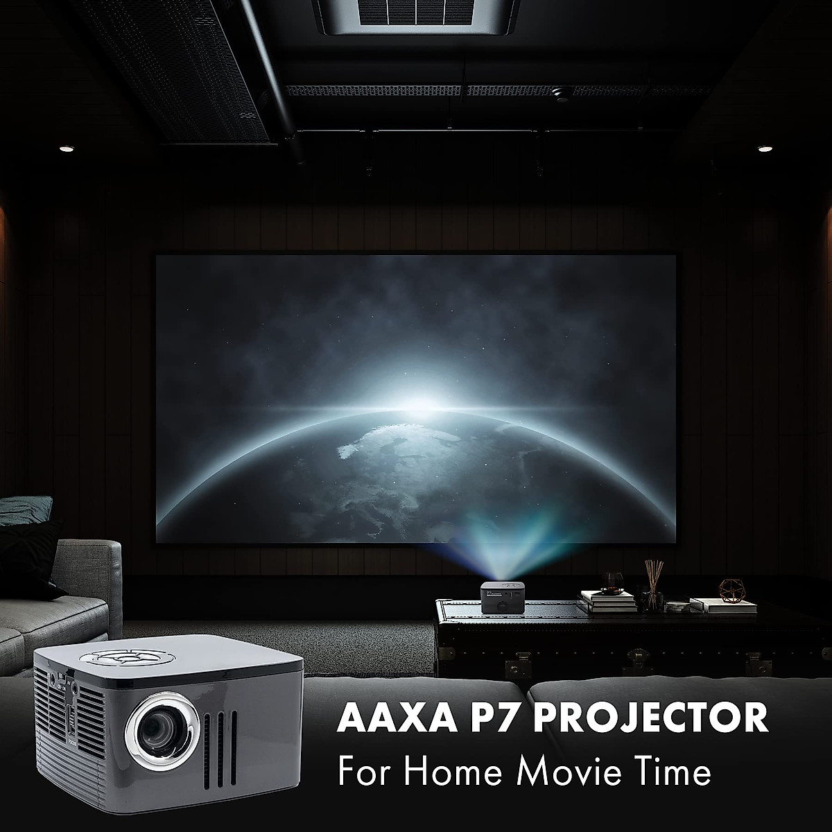 AAXA P7 Mini Projector with Battery, Native 1080P Resolution, 30,000 Hours LED Portable Projector, BT 4.0, Onboard Media Player, for Business and Home Theater