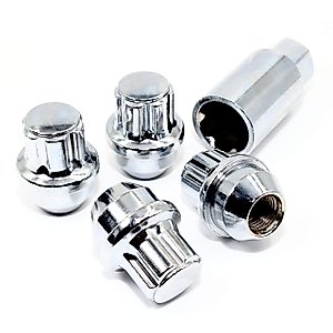 Set of 4 Veritek 14x1.5mm 1.6 Inch 22mm Hex Chrome Large Acorn Conical Seat Wheel Locks for Tesla Factory Wheels