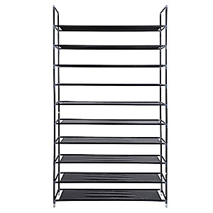 GREEF Classics 10-Tier 50-Pair Shoe Rack Organizer Sturdy Metal Storage Shelf for Bedroom, Closet, Entryway, Dorm Room, Non Woven Fabric (Black)