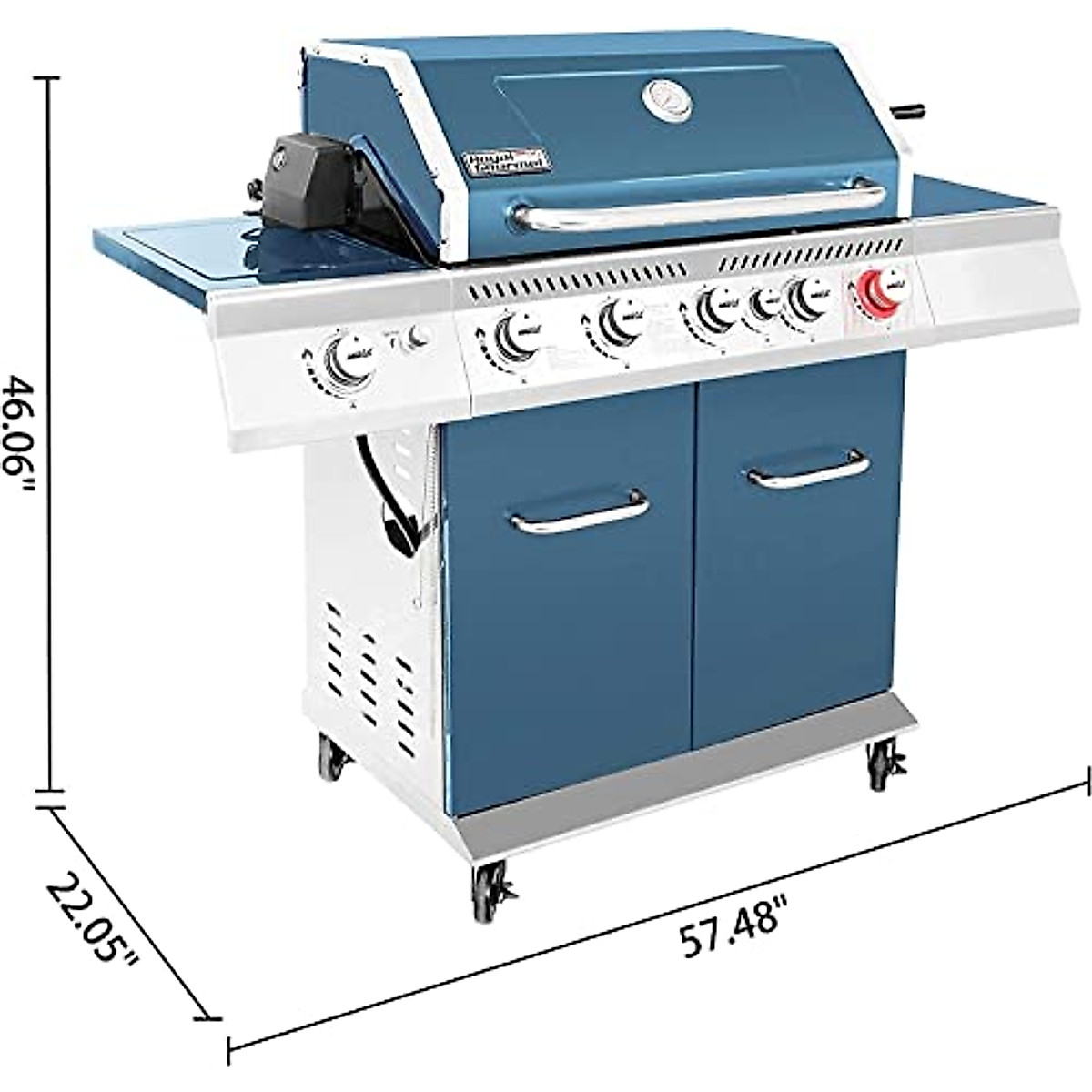 Royal Gourmet GA5403B 5-Burner BBQ Cabinet Style Propane Gas Grill with Rotisserie Kit, Sear Burner, Rear Burner and Side Burner, 74,000 BTU Patio Picnic Backyard, Outdoor Party, Blue