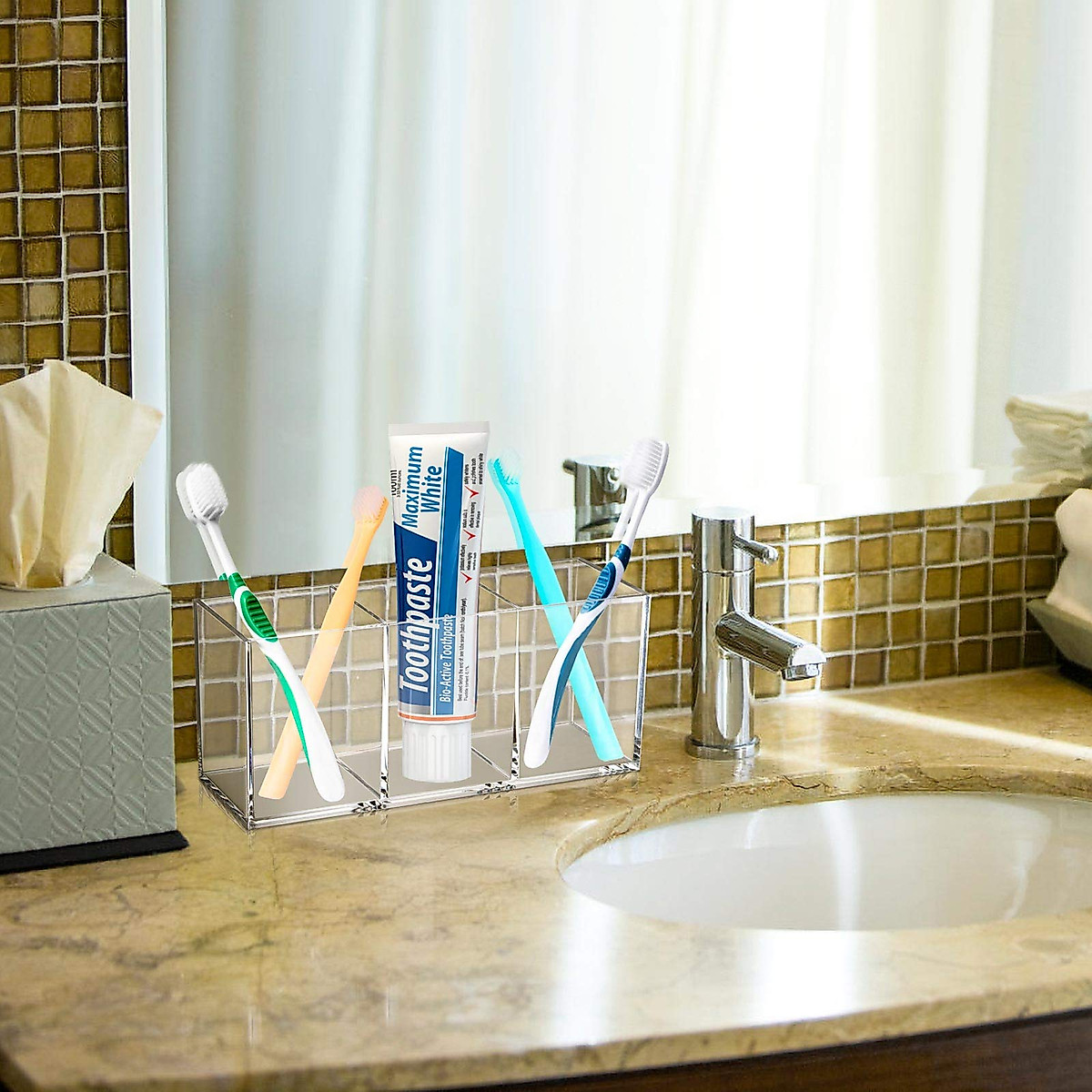 Makeup Brush Holder Organizer Clear Cosmetic Brushes Container Storage 3 Slots - Great for Vanity