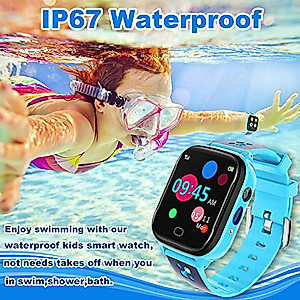 LULUDDM Kids Smart Watch Phone - IP67 Waterproof Smartwatch Boys Girls with Touch Screen 5 Games Camera Alarm SOS Call - Phone Watch Digital Wrist Watch for 3-13 Years Children Birthday Gift (Blue)