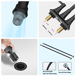 Gomylifer Matte Black Bathroom Sink Faucet with 360° Swivel Spout, Lead-Free Stainless Steel Construction, 3 Hole Centerset 2-Handle Bathroom Faucet with Pop Up Drain and Supply Hoses Included