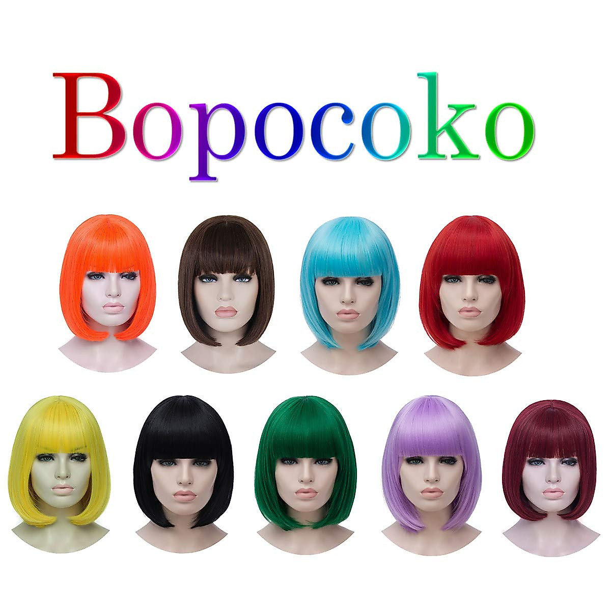 Bopocoko Green Wig Short Green Wigs for Women St Patricks Day Green Bob Wig with Bangs Natural Synthetic Soft Wig Cute Colored Wigs BU027GR