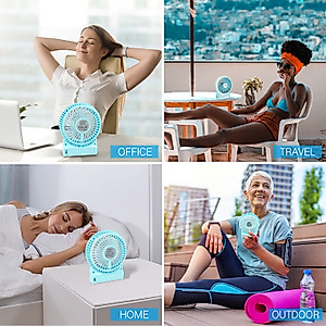 Efluky 3 Speed Mini USB Fan, Rechargeable Battery Fan with LED Light and 2200mAh Battery, Portable fan quiet for Office, Travel, Camping Fan, 4.5-Inch, Blue