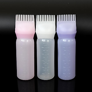 YANTAISIYU 3 Pieces Root Comb Applicator Bottle 6 Ounce Hair Oiling Applicator Hair Dye Bottle with Graduated Scale Hair Root Comb for Hair Dyeing (3 Colors)