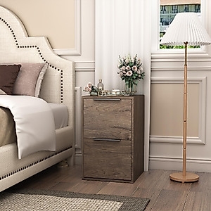 GREATMEET Two Drawer File Cabinet, Vertical Filing Cabinet, Small Wood File Cabinets for Home Office, 2-Drawer Under Desk, Printer Stand, Grey