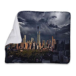 Brown Blue Cat and Dog Self Heating Pad Aerial View of City Skyline at Dusk Washable Kennel Mat for Large Medium Small Dogs and Cats Denver Panoramic 18" x 22"