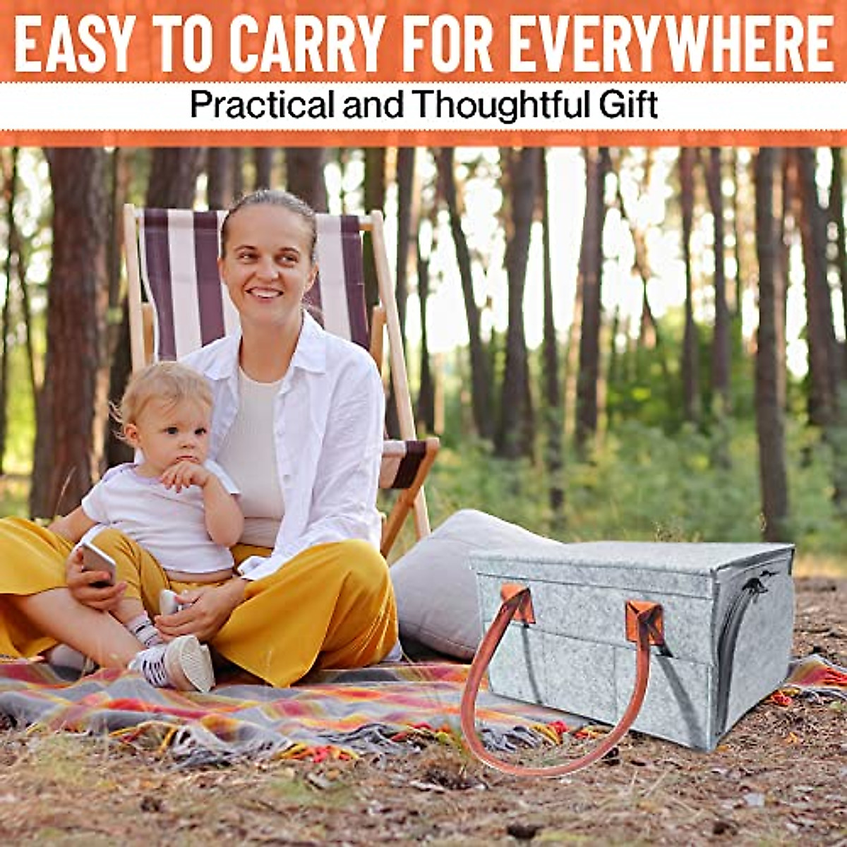 HayesLynn Baby Diaper Caddy Organizer - Baby Registry Search Tote Bag Storage Basket - Bin Car Diaper Baby Bag Portable with Lid and Removable Dividers - Changing Table Shower Caddy Bag