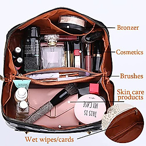 Large Capacity Travel Cosmetic Bag Plaid Checkered Makeup Bag Portable Leather Waterproof Skincare Bag with Handle and Divider for Women