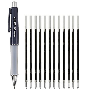 Pilot Dr. Grip Retractable Ballpoint Pens, Medium Point, Navy Barrel with Blue Ink, Single Pen with 12 Blue refills