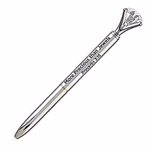 More Precious Than Jewels Proverbs 3:15 Silver Toned Plastic Gem Topped Pen, Pack of 3