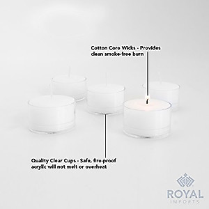 Royal Imports Tea Light Candles, Clear Plastic Cup Unscented TeaLights, 8 Hours Long Burn Time for Wedding, Holiday, Birthday, Parties, Home Decor, 100 Pack