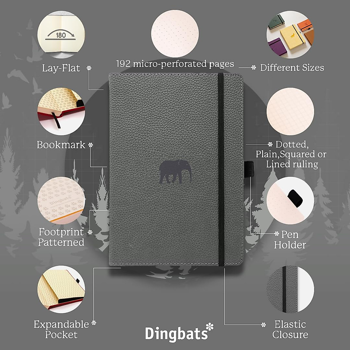 Dingbats* Wildlife Lined Writing Journal Notebook A5 - Vegan Leather Hardcover - Ideal for Work, Travel - Pocket, Elastic Closure, & Bookmark