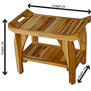 EcoDecors, 24 inch, Natural Wood, Teak Shower Bench, Shower Stool Wood, Wood Shower Chair, LiftAide Arms, Bathroom Bench Seat, Shower Bench Waterproof