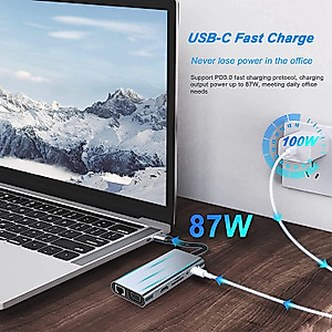 Midautoo 1 Piece USB C Hub SD/TF Card Reader with 4K -Compatible, VGA, USB 3.0 Port,Type C PD, RJ45 Ethernet