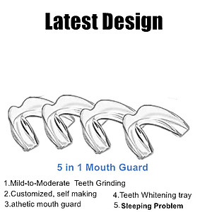 Pack of 4 Custom Mouth Night Guard for Teeth Grinding Clenching Bruxism, Sport Athletic, Whitening Tray, Including Magnetic Mirror Box (Black)