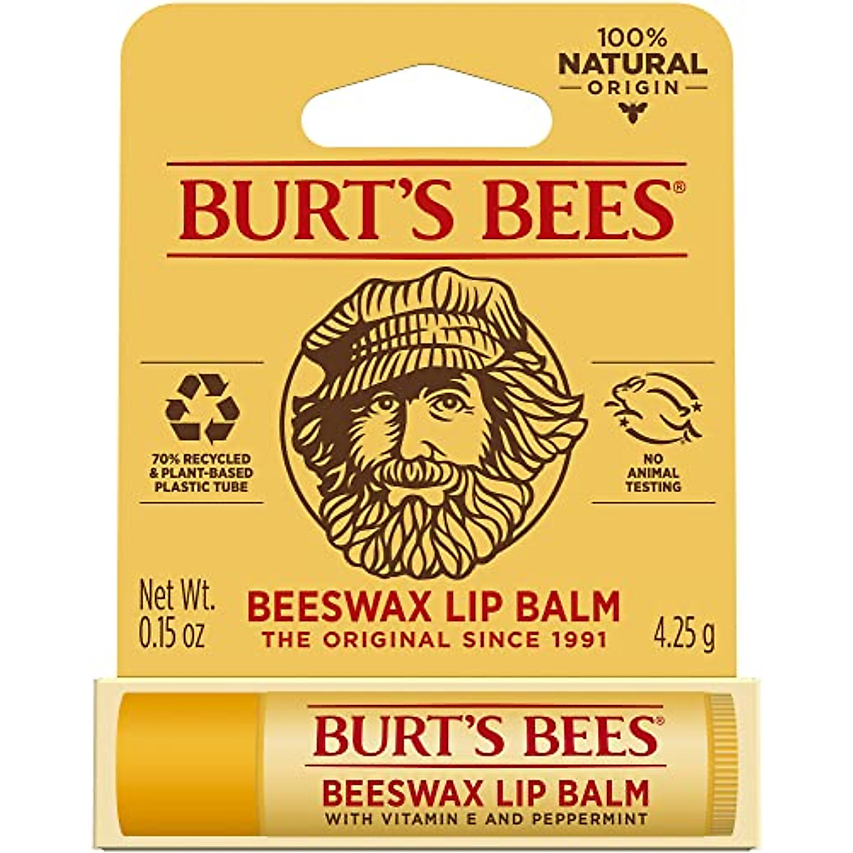 Burt's Bees 100% Natural Origin Moisturizing Lip Balm, Original Beeswax with Vitamin E & Peppermint Oil 0.15 Ounce Tube