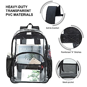 16.6"Clear Bookbags Backpack Daypack,Transparent Waterproof heavy duty see through for school stadium colleges sport event work