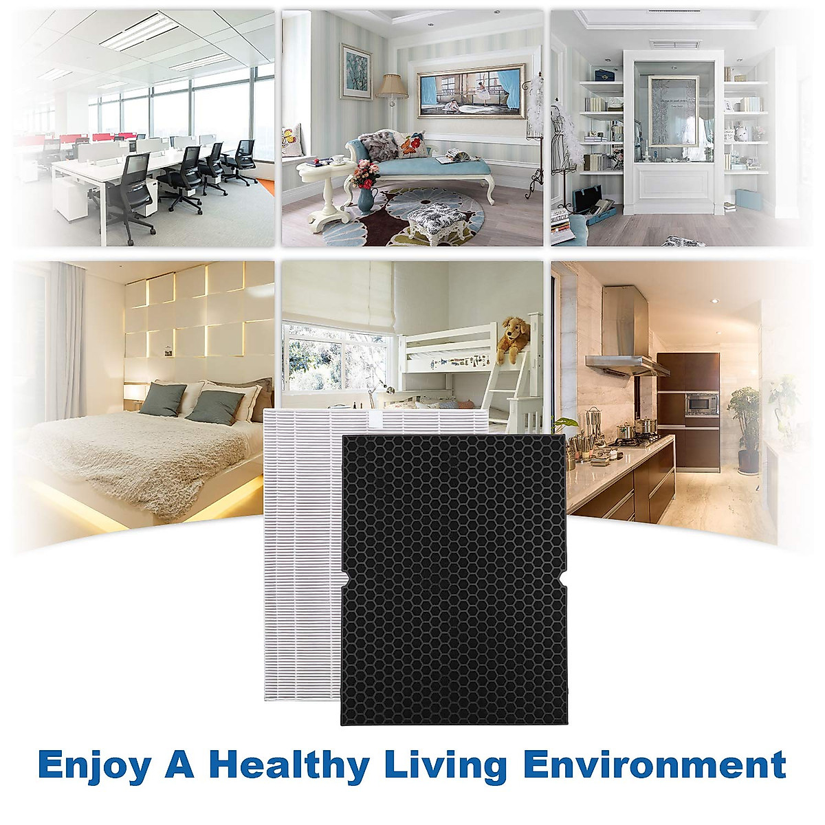 Flintar 116130 True HEPA Replacement Filter H, Compatible with Winix 5500-2 Air Purifier, Premium H13 Grade True HEPA and Washable Advanced Carbon Filter, Part # 116130, H Filter, 2-Pack