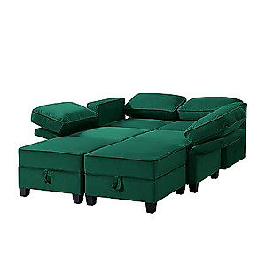 Lepfun 116'' Modular Sectional, U-Shaped Velvet, Minimalist Convertible Modern 6-Seat Couch with Chaise Ottomans Living Room Sofa Sets for Office Apartment (Green)