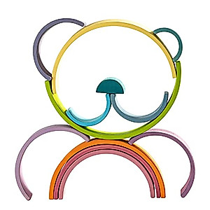 MERRYHEART Wooden Rainbow Stacking Toy, 12 Piece Wooden Rainbow Stacker, Extra Large Rainbow Stacking Toy, Nesting Puzzle Building Blocks Educational Toys for Kids Toddlers