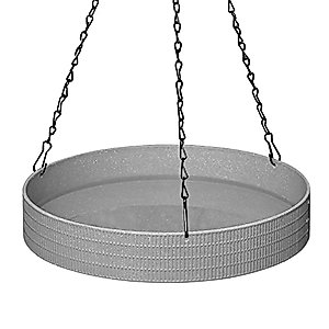 OOHGARDEN Hanging Bird Bath for Outdoor,Garden,Patio, Imitation Stone Texture,Boho Style Design Large Capacity 12 Inch Hanging Bird Water Feeder,Stone Grey