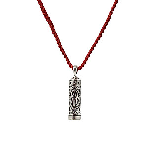MIZZE Made for Luck Women's Traveler's Prayer in Sterling Silver Mezuzah Prayer Box on Red Knitted Necklace