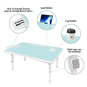 Bed Desk for Laptop, Adjustable Laptop Desk with Foldable Legs Storage Drawer,Lap Desk for Laptop, Portable Lap Desk for Writing Working Reading Eating