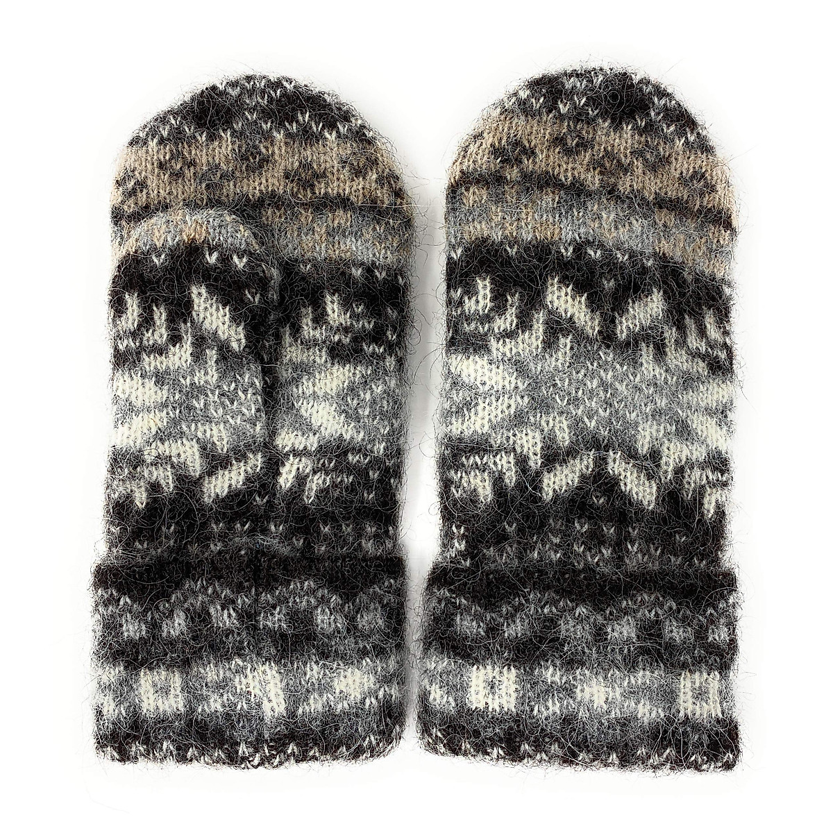 Freyja Canada Warm Women Knit Mittens 100% Icelandic Wool Fleece Lined dark chocolate, One Size
