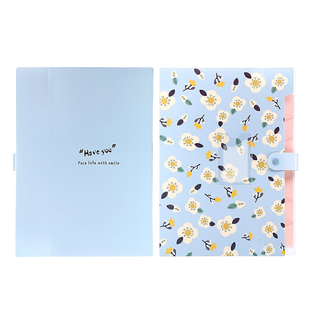 BTSKY Expanding File Folder- Floral A4 and Letter Size Archival File Holder Organizer, 8 Pockets (Blue)