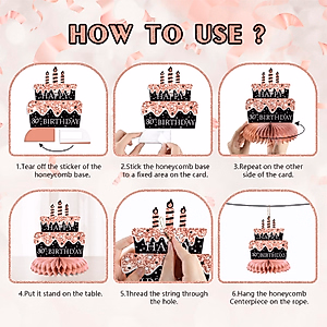 LITAUS, Rose Gold 30th Birthday Decorations Honeycomb Centerpieces for Table - Pack of 9 | 30 th Birthday Table Decorations for Women | 30th Birthday Party Supplies