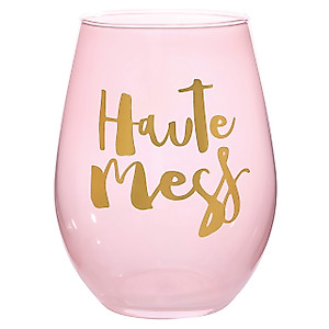 slant collections Creative Brands 2-Piece Wine Glass and Eye Mask Set, 20-Ounce, Haute Mess