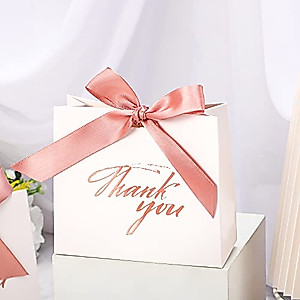 32 Pack Small Thank You Gift Bags with Rose Gold Bow Ribbon Wedding Party Favor Bags Mini Paper White Treat Thank You Box for Wedding Bridal Shower Birthday Baby Shower, 4.5 x 1.8 x 3.9 Inch