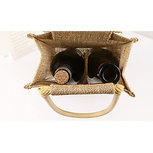 Vpang Eco-Friendly Burlap Wine Bottle Bag Jute Wine Bottle Tote with Cane Handle Gift Packaging Wine Bag Gift Bag Candy Bag for Christmas Holiday Decorations (Double Bottle)