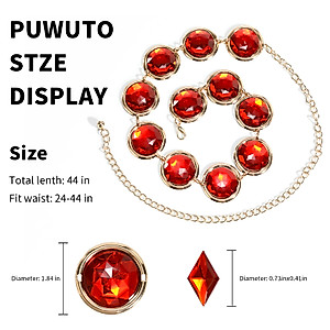 Red Gem Waist Belt - PUWUTO Anime Cosplay Stone Chain Western Belt, Adjustable Halloween Rhinestone Belt Costume for Women Halloween Cosplay Props Accessories