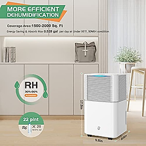 HUMILABS 1500 Sq. Ft Dehumidifiers for Home and Basements,22 Pints Dehumidifiers for Large Room with Auto or Manual Drainage,0.528 Gallon Water Tank,24 Hours Timer,Dry Clothes Mode