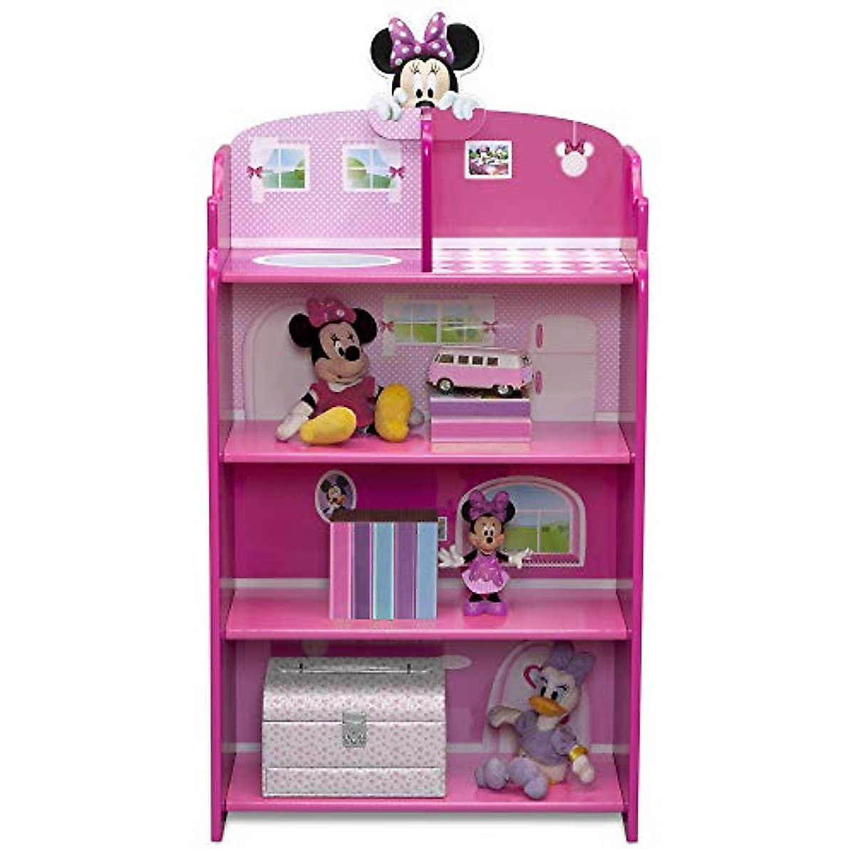Delta Children Wooden Playhouse 4-Shelf Bookcase for Kids, Minnie Mouse
