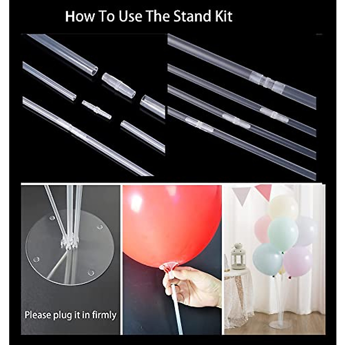 10 Sets of Balloon Stand Kits 28'' balloon base, Reusable Balloon Column Stand kit for Table, Tie Tool, Flower Clips, for Birthday Wedding Party Decorations (10 set)