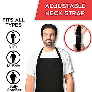 Comfyanno Aprons for men, 2 Pack 100% Cotton Mens Apron, Black Chef Kitchen Cooking Apron, Men Grilling BBQ Apron with 2 Pockets, Waterproof Man Apron for Gardening, Baking