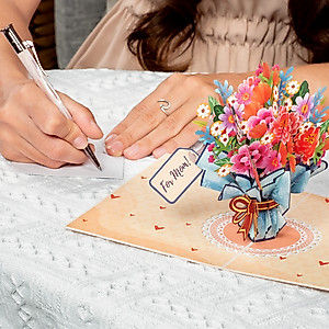 Paper Love 3D Flower Bouquet Pop Up Mothers Day Card, For Mom, Wife - 5" x 7" Cover - Includes Envelope and Note Tag