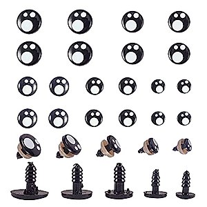 PH PandaHall Resin Safety Eyes, 100pcs 5 Size Craft Eyes Black Stuffed Crochet Eyes Kawaii Eyes with 100pcs Washers for Teddy Bear, Amigurumi Craft, Puppet, Plush Animal Making (8/ 10/ 12/ 14/ 16mm)