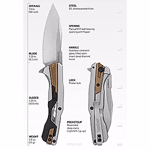 Kershaw Endgame Pocket Knife, 3.25" D2 Carbon Steel Spear Point Blade, Manual Flipper Opening, Frame Lock, Reversible Deep-Carry Pocketclip
