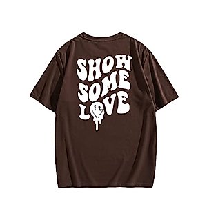 Cozyease Men's Graphic Tees Letter Print Short Sleeve T Shirts Casual Summer Tops Streetwear Vintage Tees Coffee Brown L