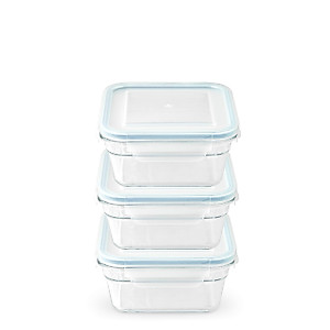 Snaplock Lid Tempered Glasslock Storage Square Container Airtight 3 Container Set Anti Spill Microwave & Oven Safe 1.5cups/355ml