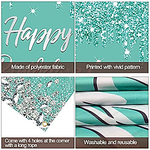 Teal Silver Birthday Door Banner Decorations, Breakfast Blue Birthday Theme Sign Decor for Girl Women, Sweet 16 18th 21st 30th 40th 50th 60th Birthday Party Supplies