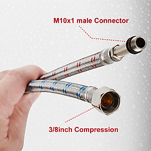 Midanya 40-Inch Long Faucet Connector,Bathroom Kitchen Faucet Connector,Braided Stainless Steel Supply Hose 3/8-Inch Female Compression Thread x M10 Male Connector,x 2 Pcs (1 Pair)